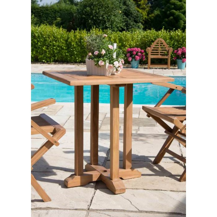 70cm Square Pedestal Teak Garden Table - Sustainable Furniture