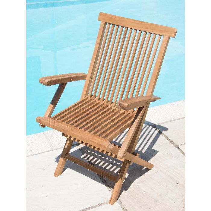 1m Teak Octagonal Folding Table with 2 Classic Folding Chairs & 2 ...