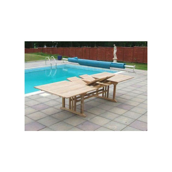 1.2m x 2.4m - 3.2m Teak Rectangular Double Extending Table with 12 ...