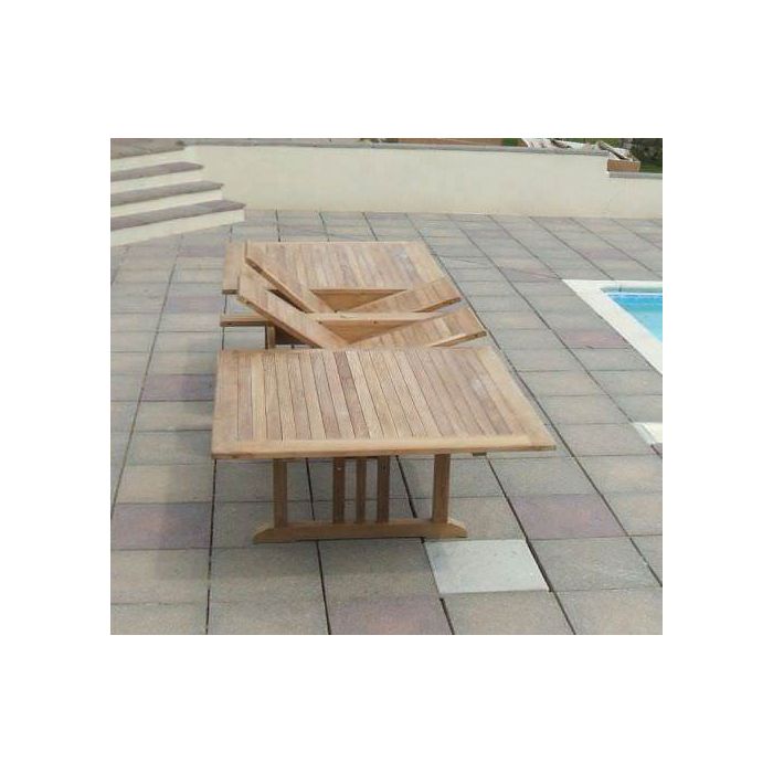 1.2m x 2.4m - 3.2m Teak Rectangular Double Extending Table with 12 ...