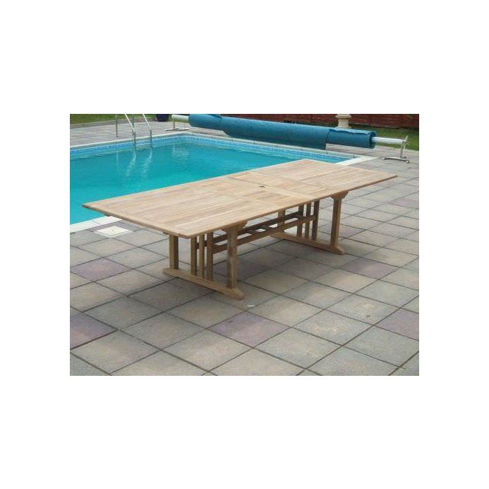 1.2m x 2.4m - 3.2m Teak Rectangular Double Extending Table with 12 ...