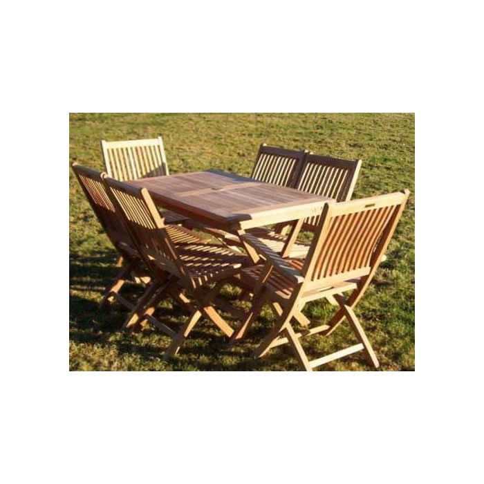 1.2m Teak Rectangular Folding Table with 6 Kiffa Chairs - Sustainable ...