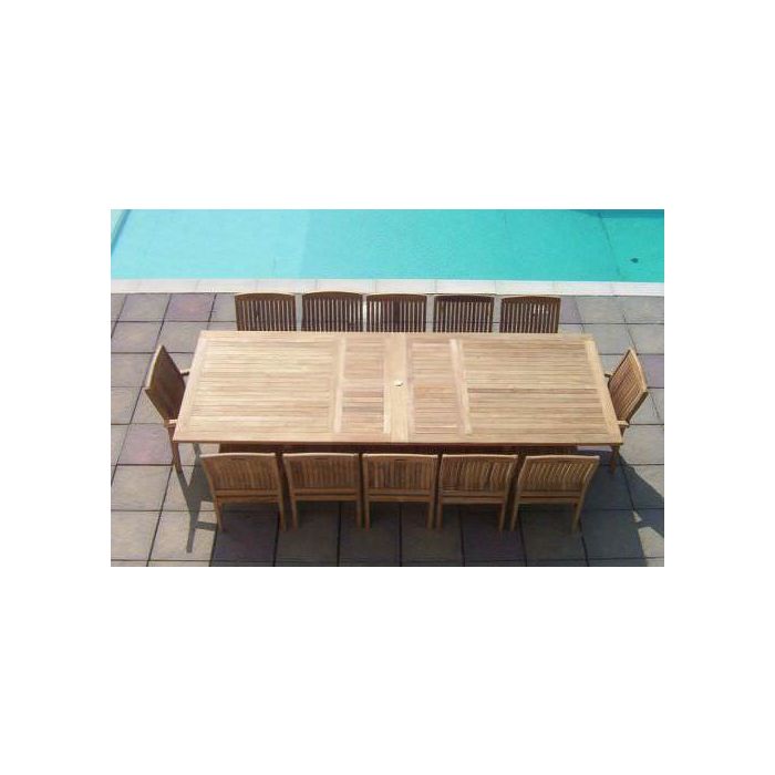 1.2m x 2.4m - 3.2m Teak Rectangular Double Extending Table with 10 ...