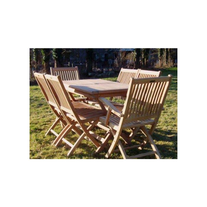 1.2m Teak Rectangular Folding Table with 6 Kiffa Chairs - Sustainable ...