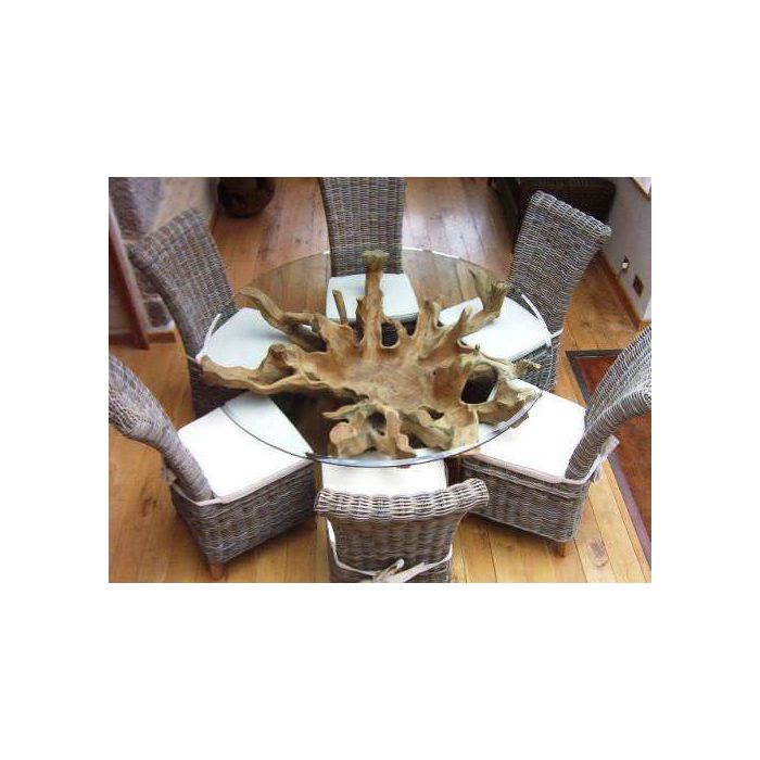 1.5m Reclaimed Teak Root Circular Dining Table with 6 Latifa Chairs ...