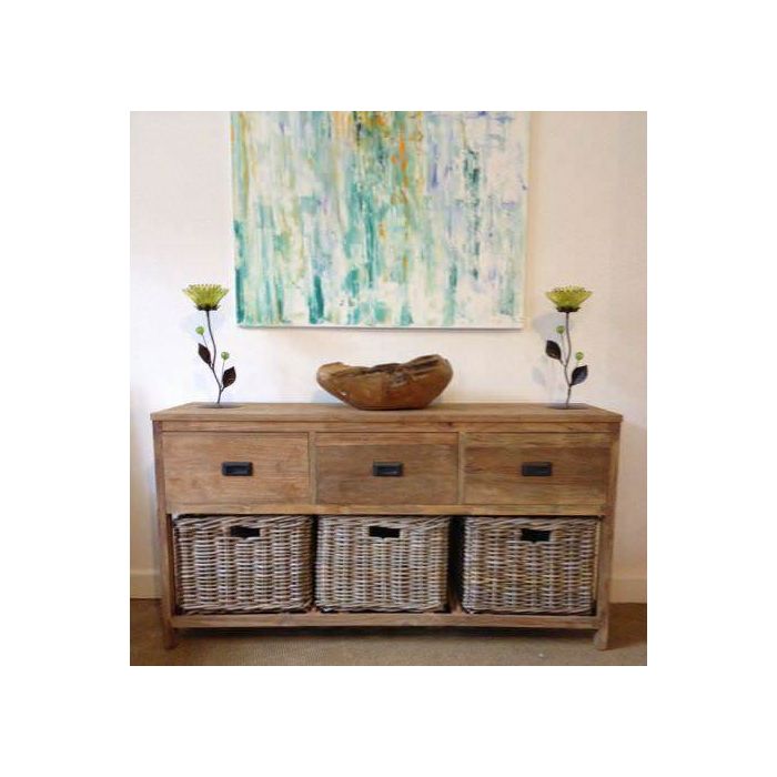 Reclaimed Teak 3 Drawer 3 Basket Storage Unit - 126cm - Sustainable ...