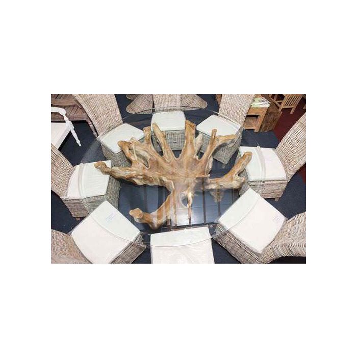 Reclaimed Teak Root and Natural Wicker Dining Set - 8 Seater Set ...