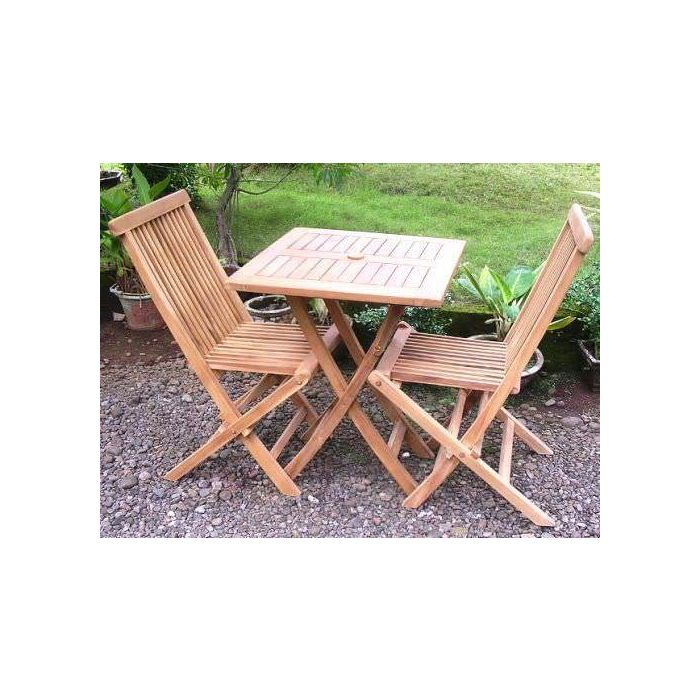 70cm Teak Square Folding Table with 2 Classic Folding Chairs ...