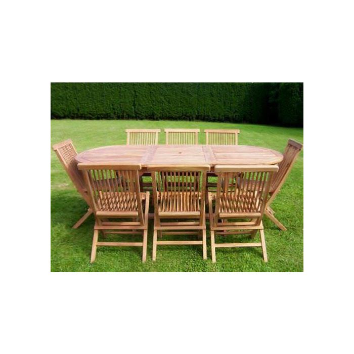 80cm x 1.5m - 2.1m Teak Oval Extending Table with 8 Classic Folding ...