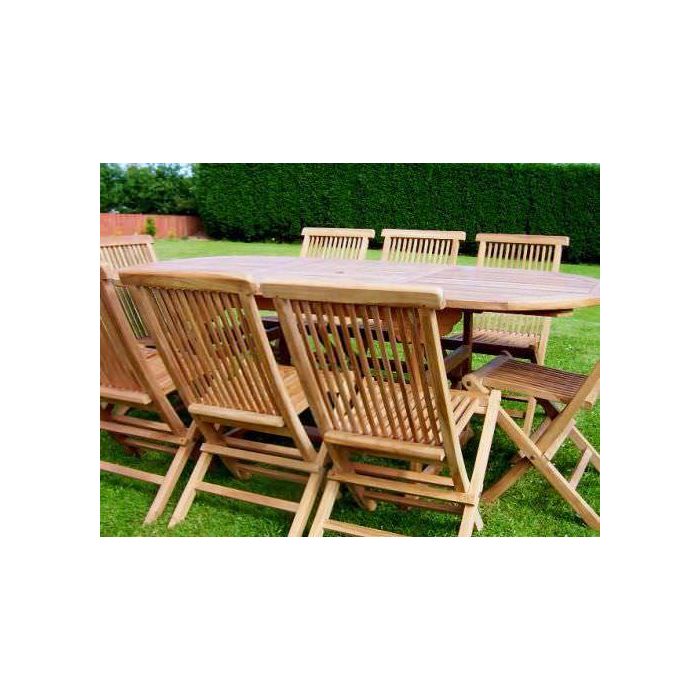 80cm x 1.5m - 2.1m Teak Oval Extending Table with 8 Classic Folding ...