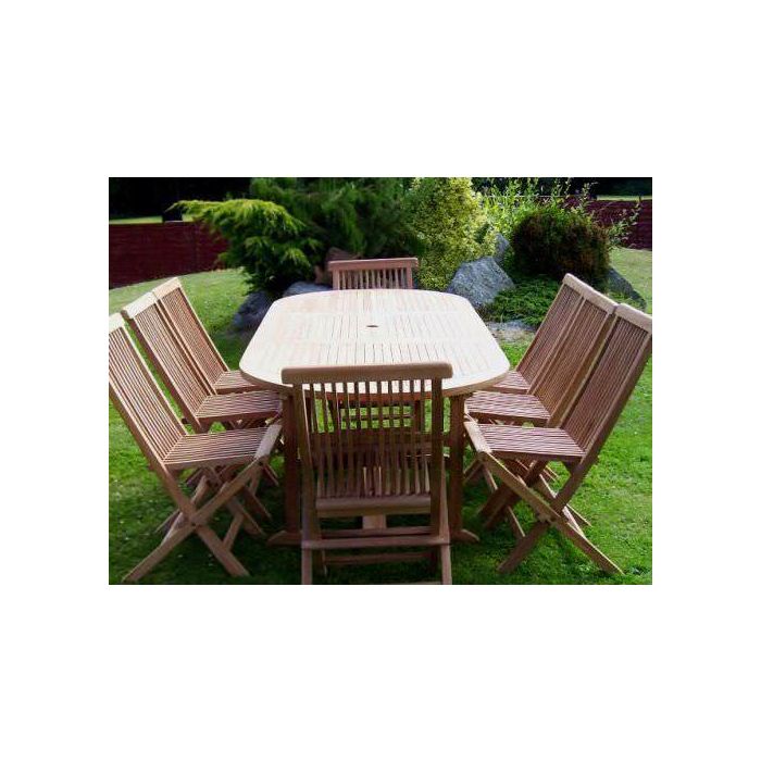 80cm x 1.5m - 2.1m Teak Oval Extending Table with 8 Classic Folding ...