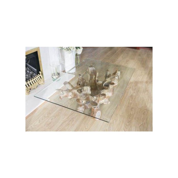 1.2m Reclaimed Teak Root Rectangular Coffee Table - Sustainable Furniture