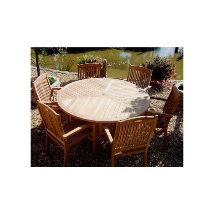 1.5m Teak Circular Radar Table with 6 Marley Armchairs - Sustainable ...