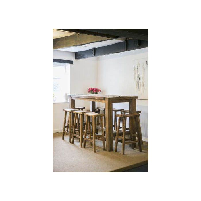 2m Rustic Character Bar Table with 8 Teak Bar Stools - Sustainable ...