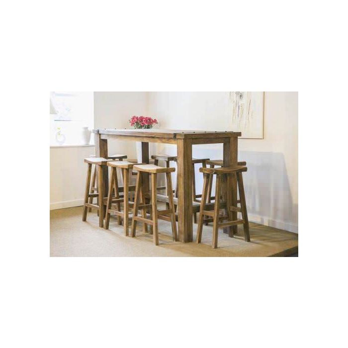 2m Rustic Character Bar Table with 8 Teak Bar Stools - Sustainable ...