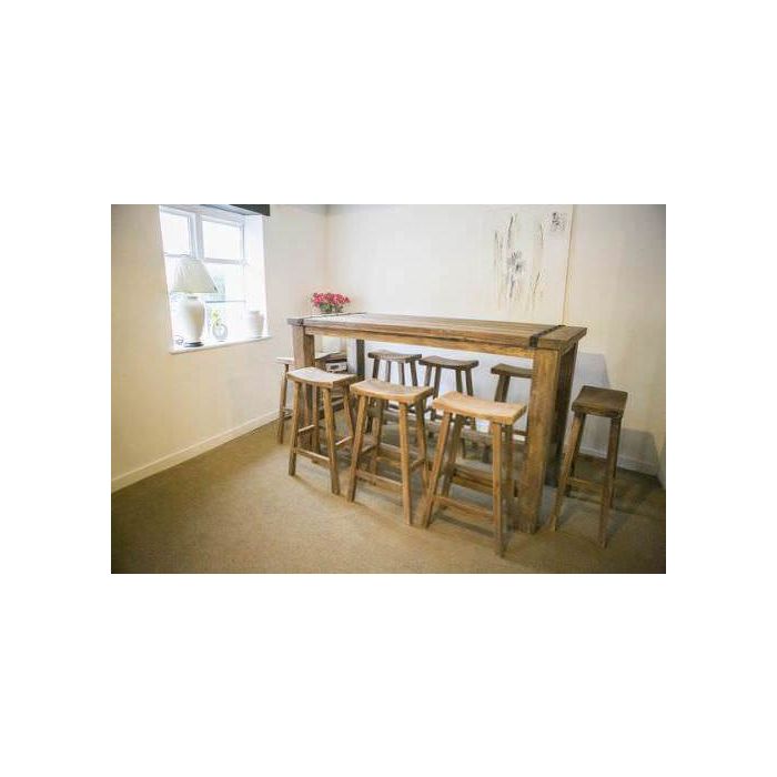 2m Rustic Character Bar Table with 8 Teak Bar Stools - Sustainable ...