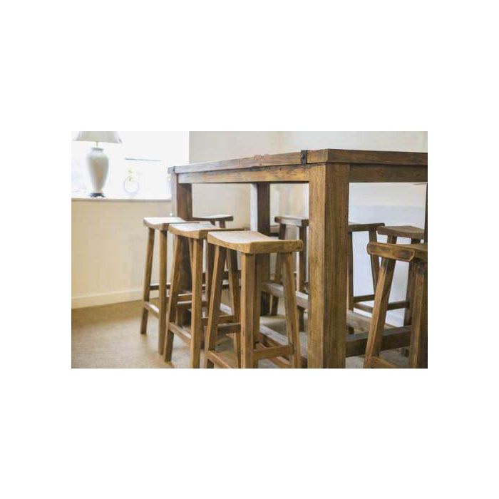 2m Rustic Character Bar Table with 8 Teak Bar Stools - Sustainable ...