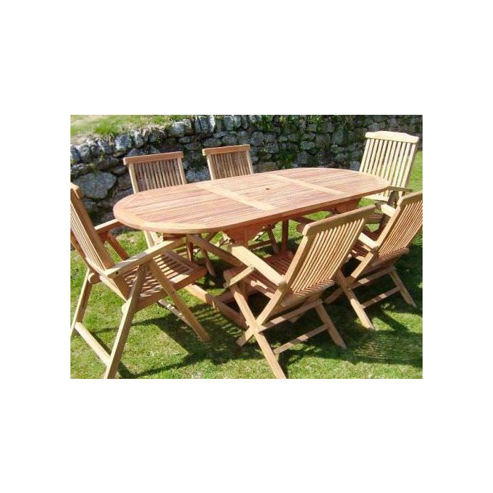 80cm x 1.5m - 2.1m Teak Oval Extending Table with 4 Classic Folding ...