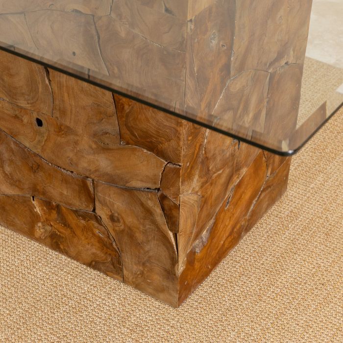 1.2m Reclaimed Teak Root Square Block Dining Table - Sustainable Furniture