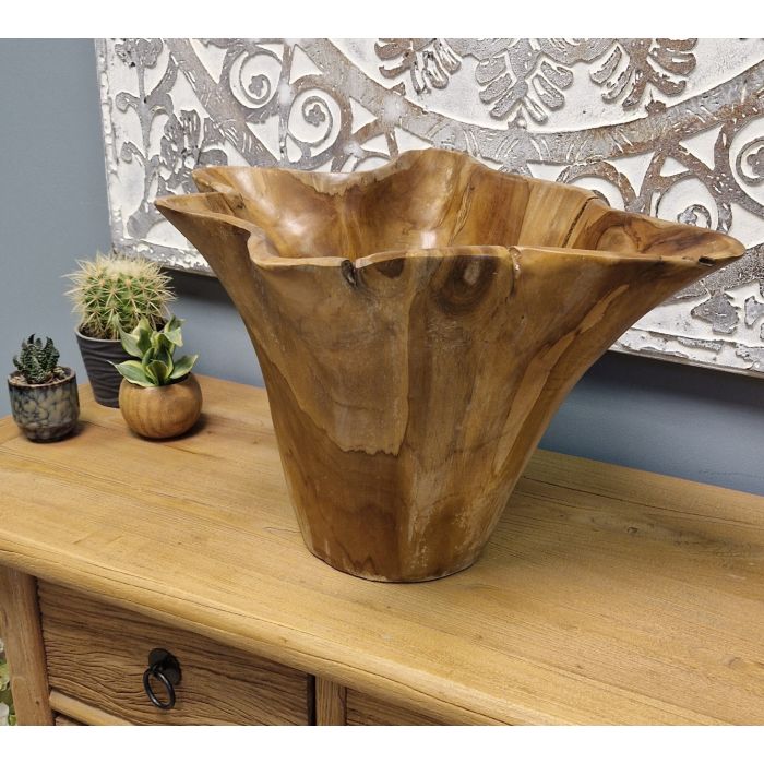 Reclaimed Teak Root Fluted Vase - Sustainable Furniture
