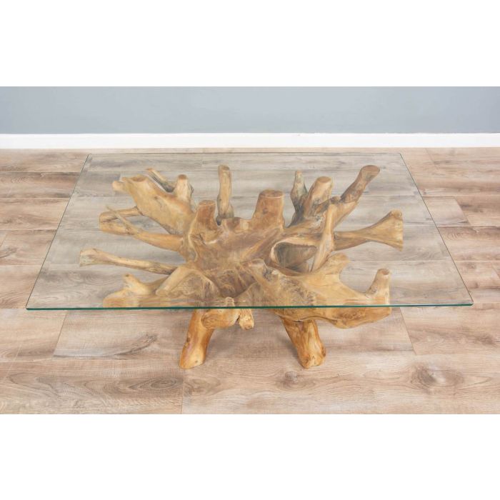 1.2m Reclaimed Teak Root Rectangular Coffee Table - Sustainable Furniture