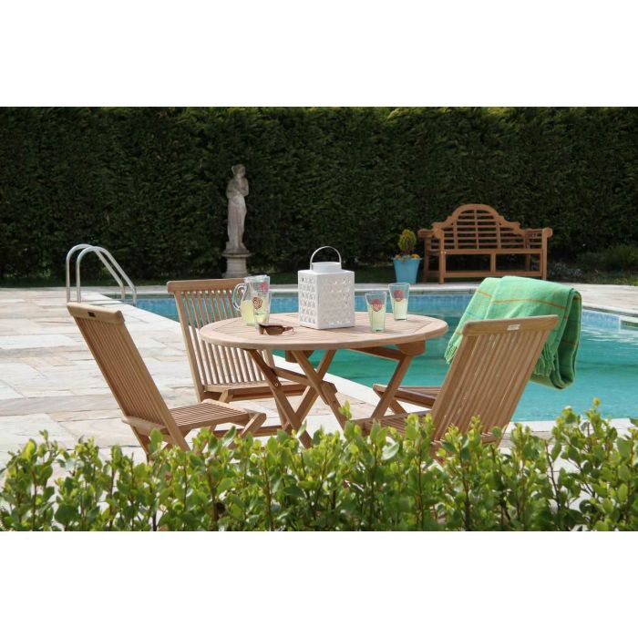 1m Teak Circular Folding Table with 4 Classic Folding Chairs ...