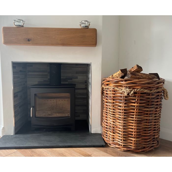 Large Natural Wicker Circular Log Basket with Rope Handles ...