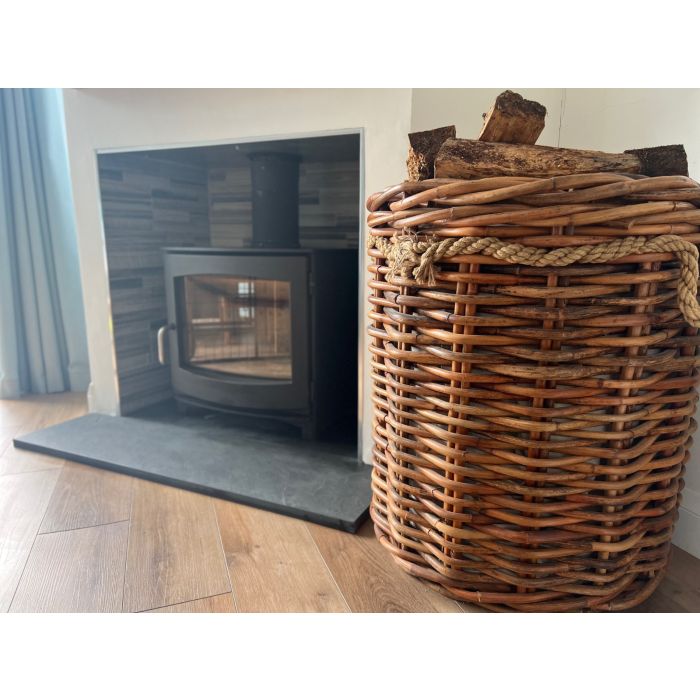 Large Natural Wicker Circular Log Basket with Rope Handles ...