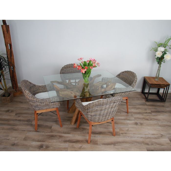 1.5m x 1.2m Reclaimed Teak Root Rectangular Dining Table with 4 or 6 ...