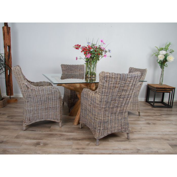 1.5m x 1.2m Reclaimed Teak Root Rectangular Dining Table with 4 or 6 ...