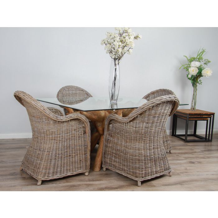 1.5m x 1.2m Reclaimed Teak Root Rectangular Dining Table with 4 or 6 ...