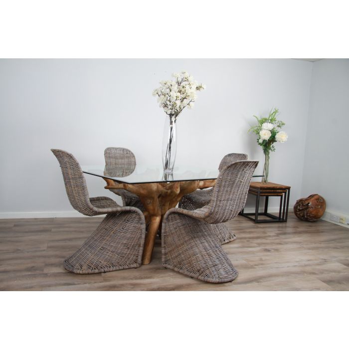 1.5m x 1.2m Reclaimed Teak Root Rectangular Dining Table with 4 or 6 ...