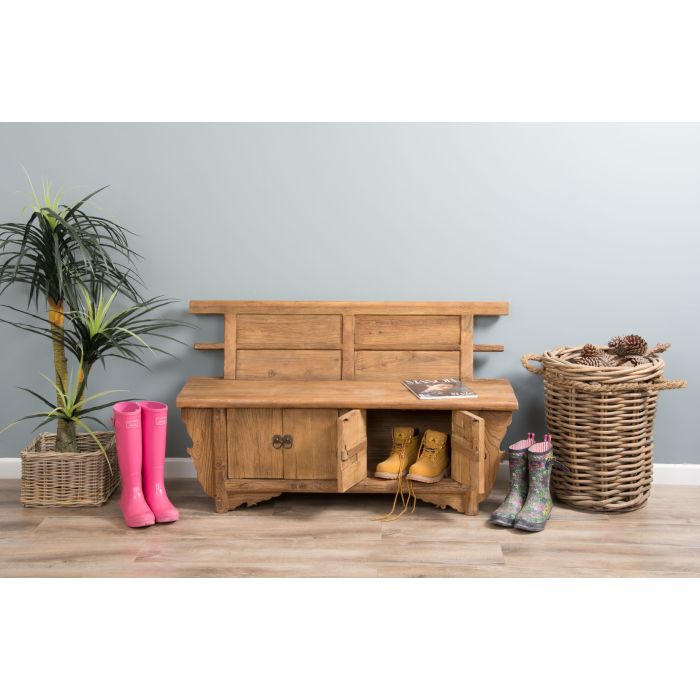 Reclaimed Elm Welly Boot Bench with Storage - Sustainable Furniture