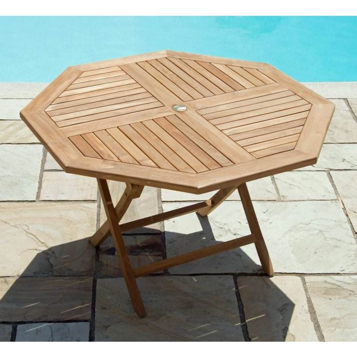 1.2m Teak Octagonal Folding Table with 4 Marley Chairs / Armchairs ...