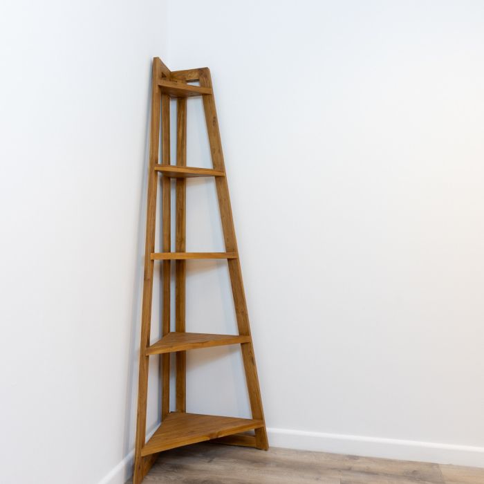 Reclaimed Teak Corner Ladder Shelf - Sustainable Furniture