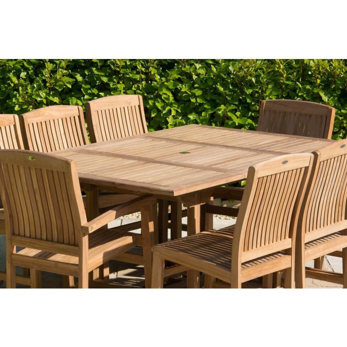 1m x 1.8m - 2.4m Teak Rectangular Extending Table with 8 Marley Chairs ...