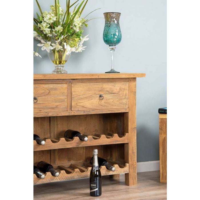 Reclaimed Teak Rustic Wine Rack Cabinet - Sustainable Furniture