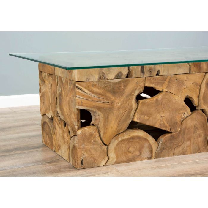 1.2m Reclaimed Teak Root Rectangular Block Coffee Table - Sustainable Furniture