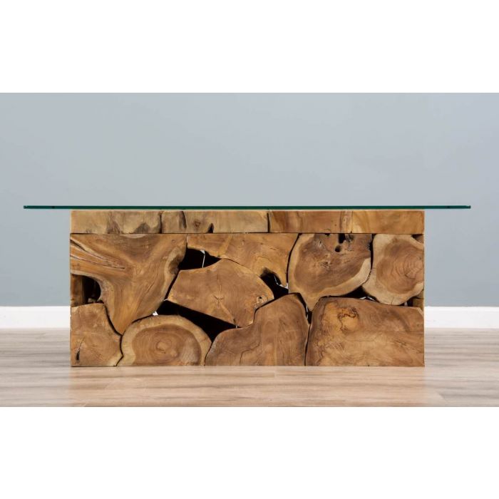 1.2m Reclaimed Teak Root Rectangular Block Coffee Table - Sustainable ...