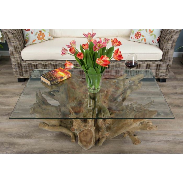 1.2m Reclaimed Teak Root Rectangular Coffee Table - Sustainable Furniture