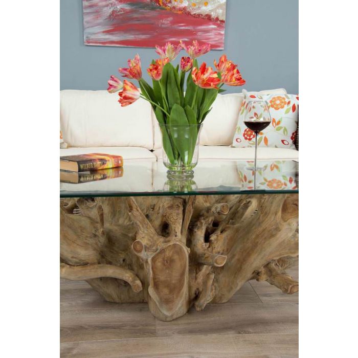 1.2m Reclaimed Teak Root Rectangular Coffee Table - Sustainable Furniture