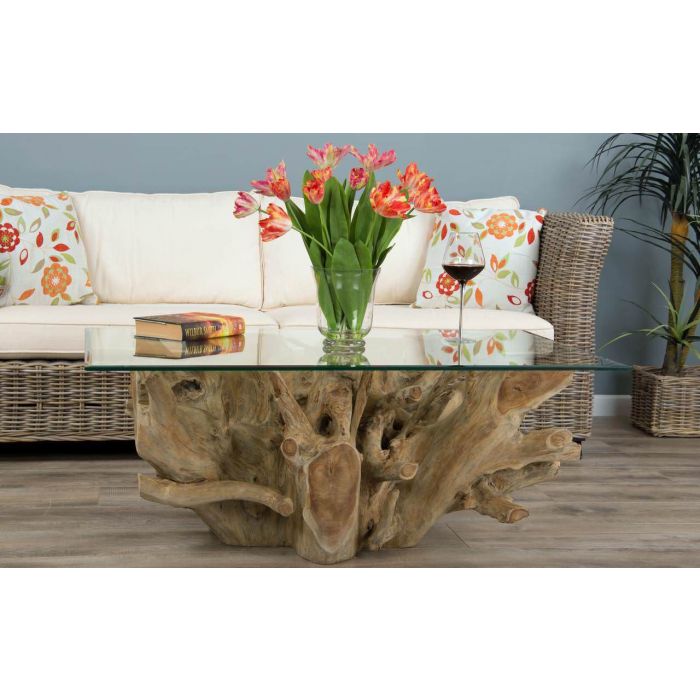 1.2m Reclaimed Teak Root Rectangular Coffee Table - Sustainable Furniture