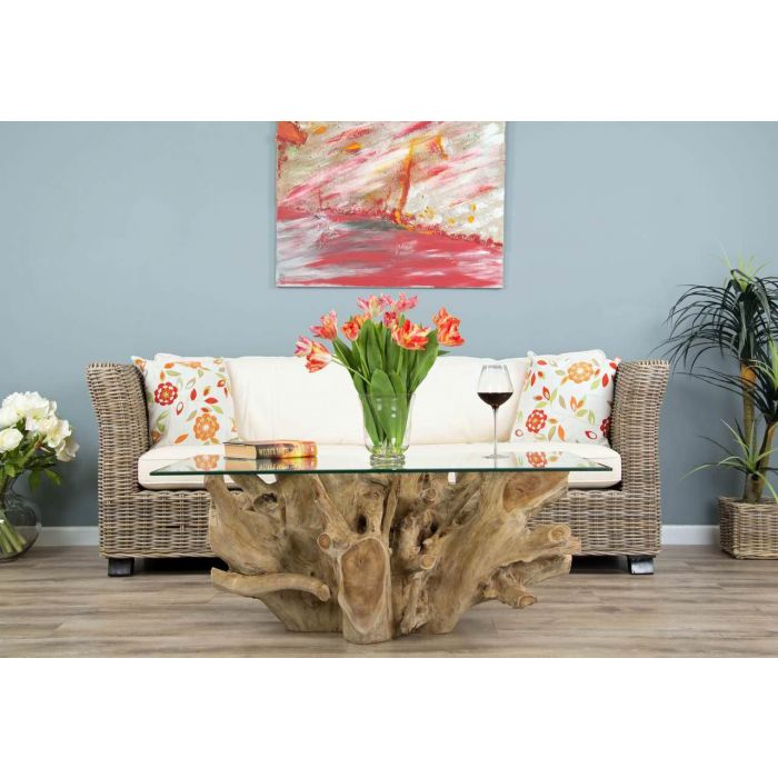 1.2m Reclaimed Teak Root Rectangular Coffee Table - Sustainable Furniture