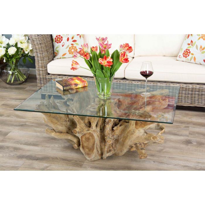 1.2m Reclaimed Teak Root Rectangular Coffee Table - Sustainable Furniture