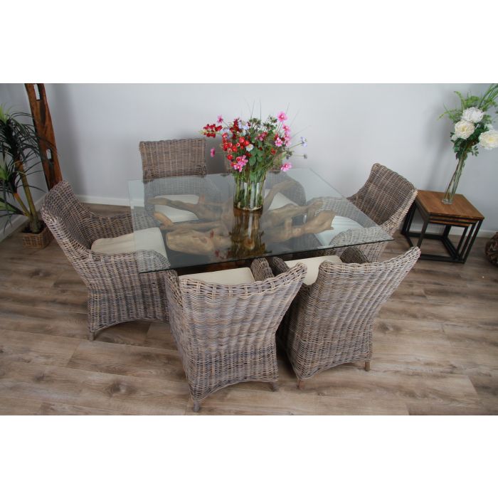 1.5m x 1.2m Reclaimed Teak Root Rectangular Dining Table with 4 or 6 ...