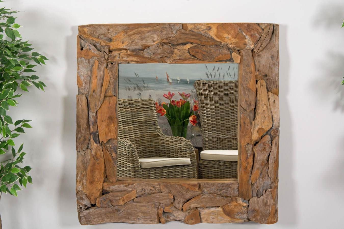 Reclaimed Teak Root Piece Square Mirror - 4 Sizes - Sustainable Furniture