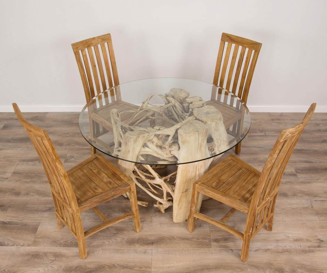 1.2m Java Root Circular Dining Table with 4 Santos Chairs - Sustainable ...