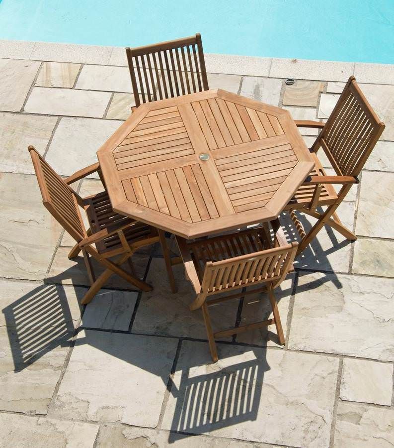 1.2m Teak Octagonal Folding Table with 4 Kiffa Folding Armchairs ...