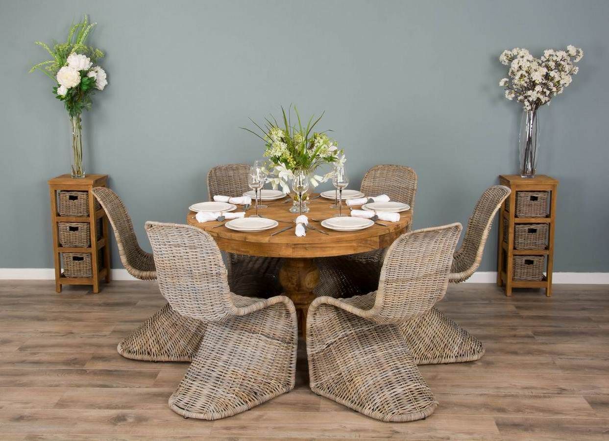 1.2m Reclaimed Teak Circular Pedestal Dining Table with 6 Stackable ...