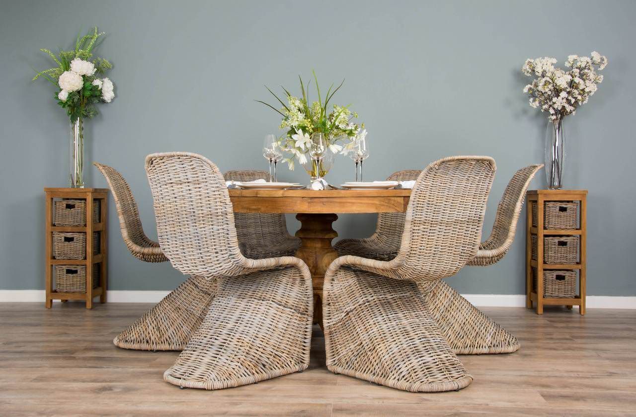 1.2m Reclaimed Teak Circular Pedestal Dining Table with 6 Stackable ...